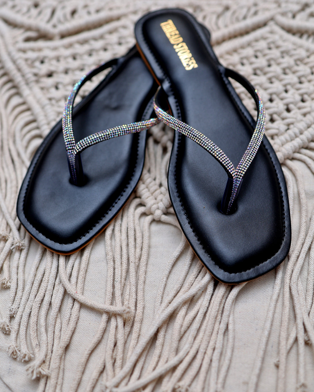 Shop Black Bling Basic Flats | Thread Stories