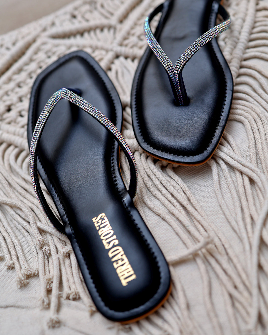 Shop Black Bling Basic Flats | Thread Stories