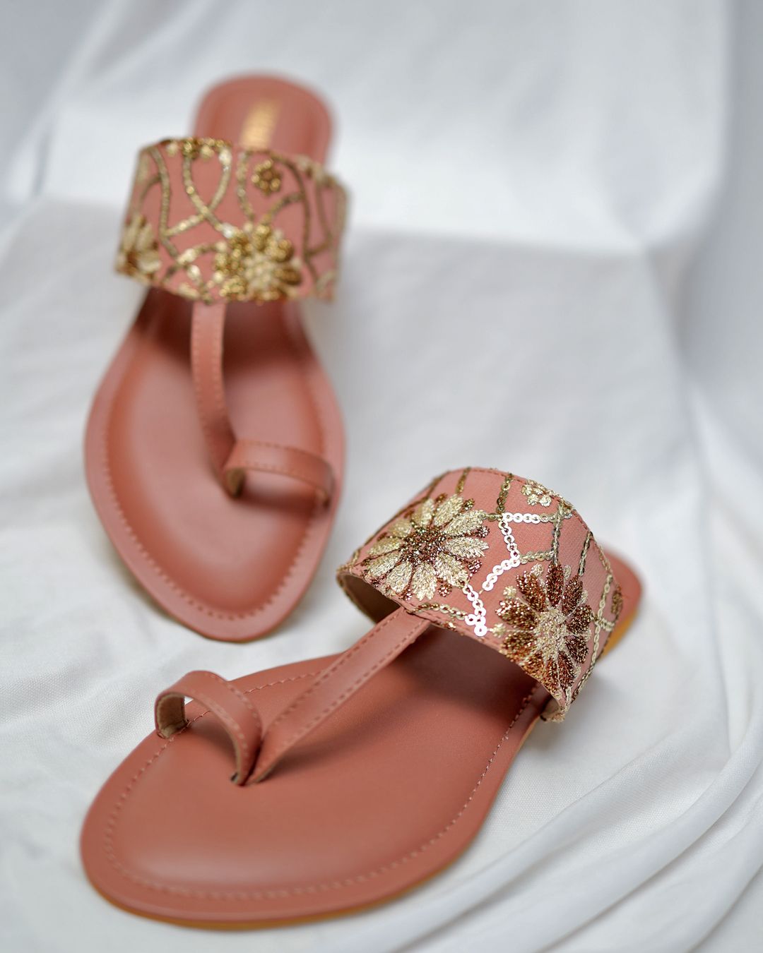 Deep Peach Kolhapuris for Women - Shop Now