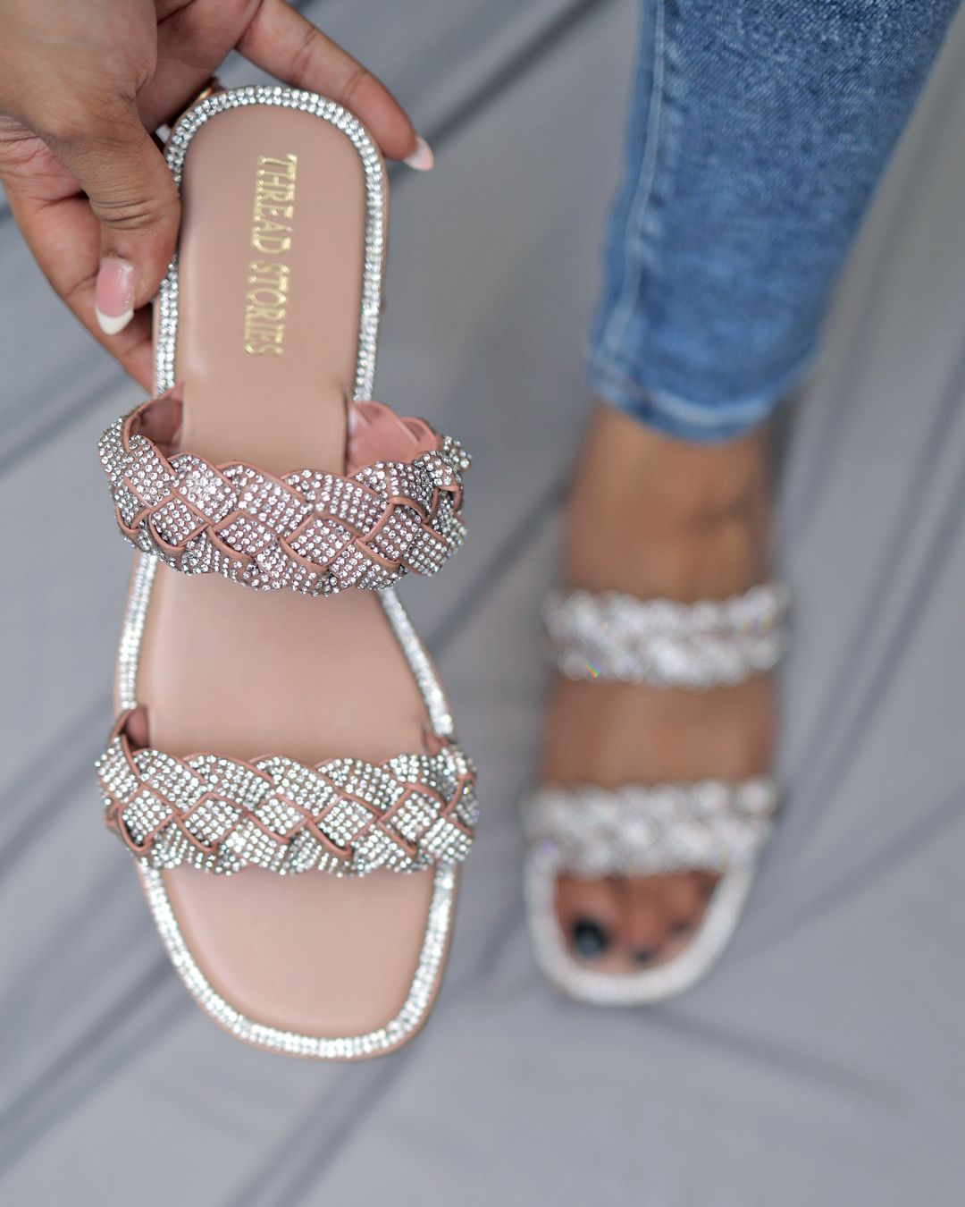 Shop Two Strapped Shimmer Bling Flats - Thread Stories